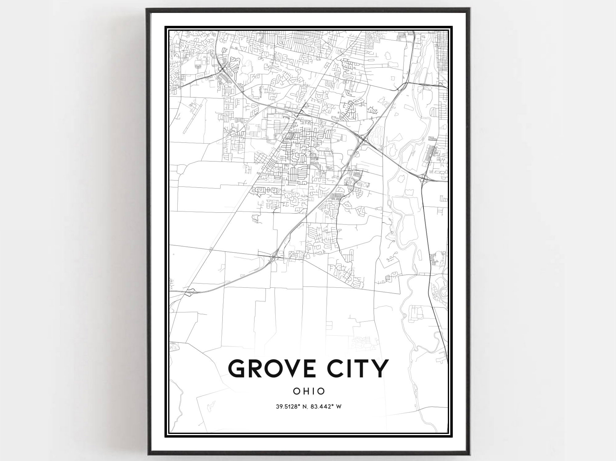 Grove City Map Print Grove City Map Poster Wall Art Oh City | Etsy