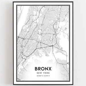 Bronx Map Print, Bronx Map Poster Wall Art, Ny City Map, New York Print ...
