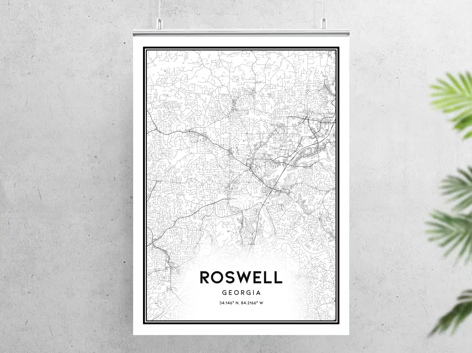 Roswell Map Print, Roswell Map Poster Wall Art, Ga City Map, Georgia ...
