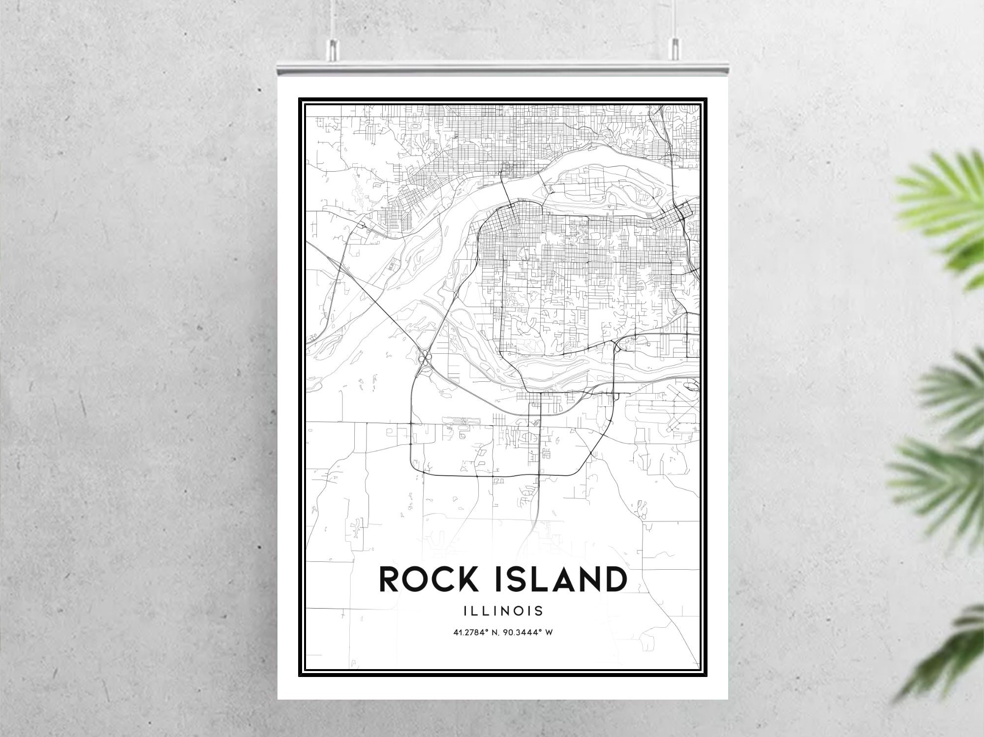 Rock Island Map Print Rock Island Map Poster Wall Art Il - Etsy