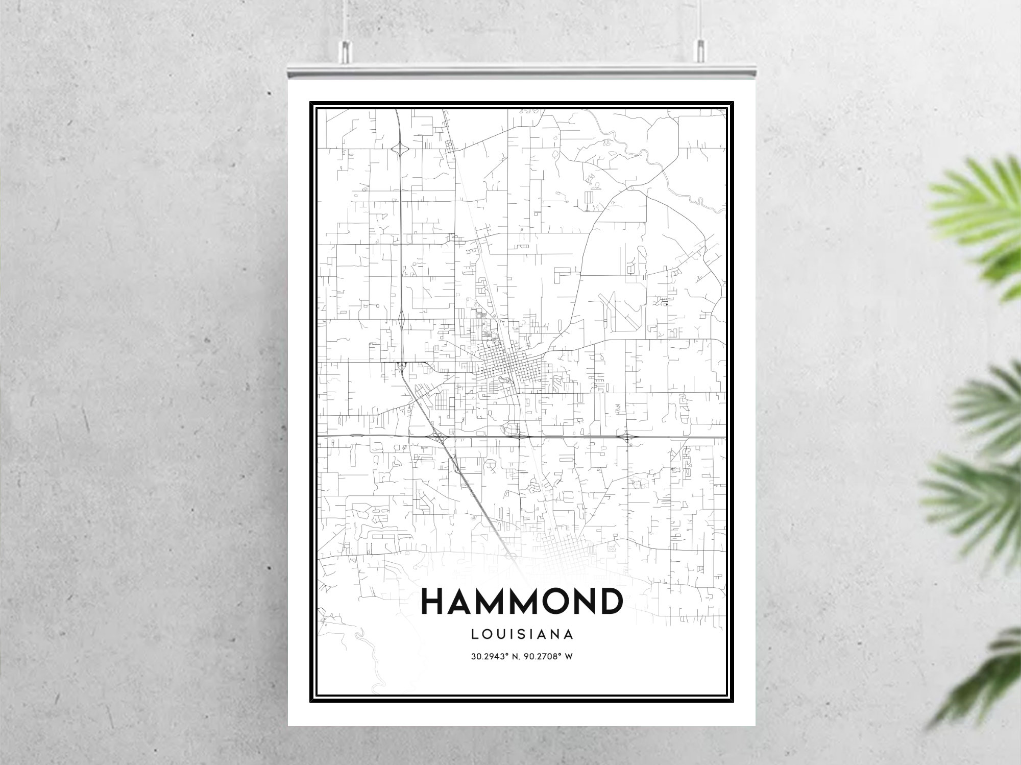 Hammond Map Print, Hammond Map Poster Wall Art, La City Map, Louisiana ...