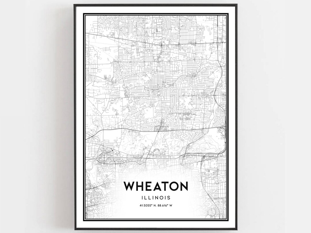 Wheaton Map Print, Wheaton Map Poster Wall Art, Il City Map, Illinois ...