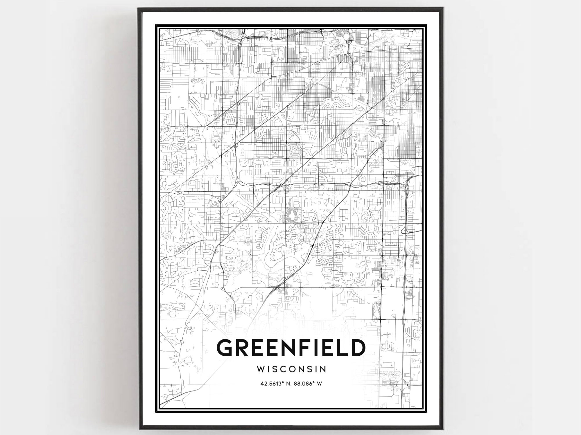 Greenfield Map Print Greenfield Map Poster Wall Art Wi City - Etsy
