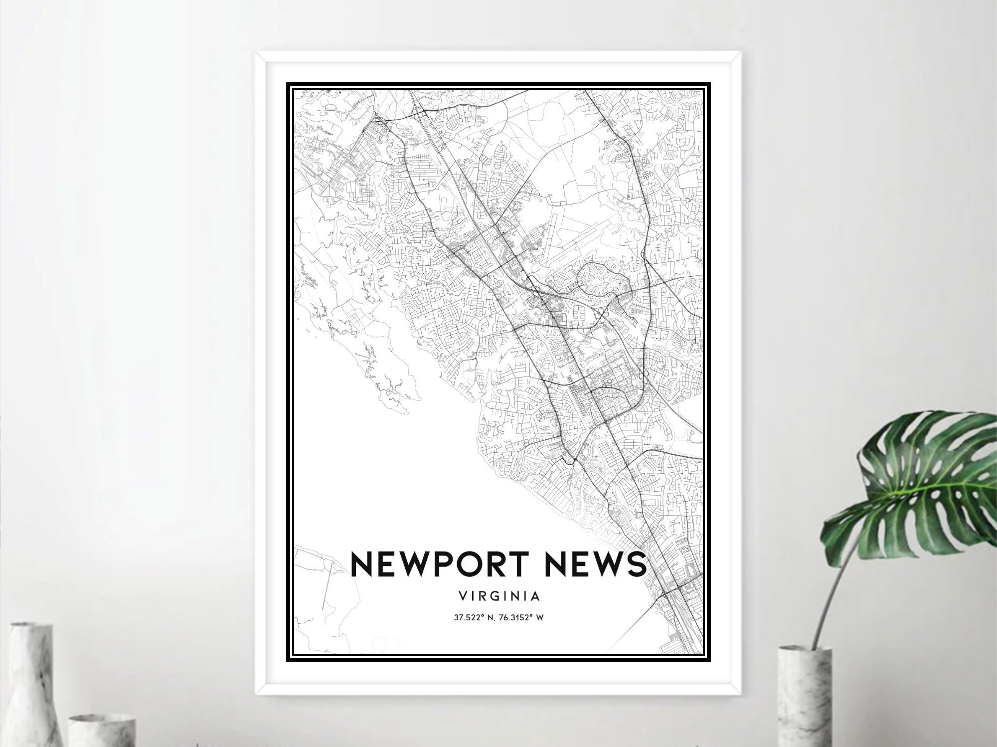 Newport News Map Print Newport News Map Poster Wall Art Va | Etsy