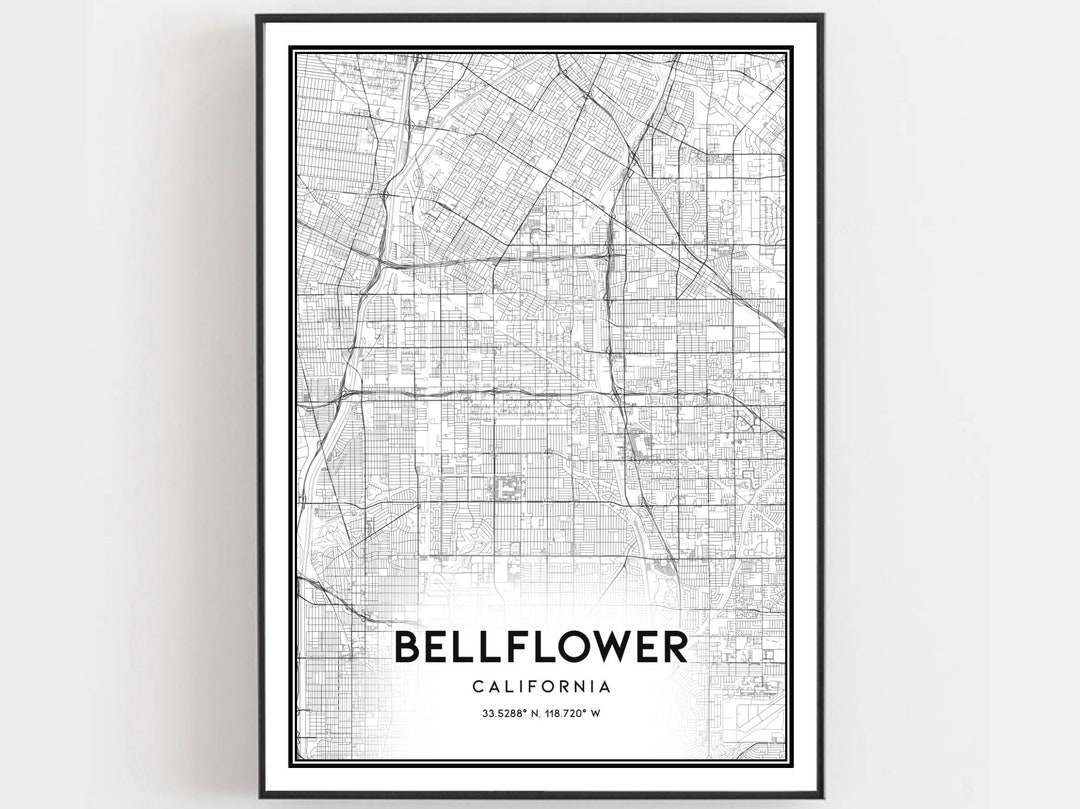 Bellflower Map Print, Bellflower Map Poster Wall Art, Ca City Map ...