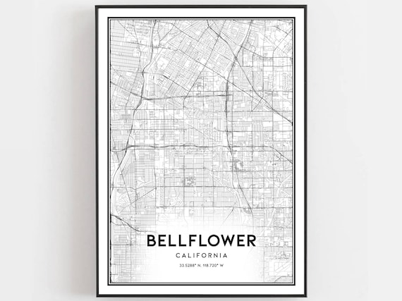 Bellflower Map Print Bellflower Map Poster Wall Art Ca City | Etsy