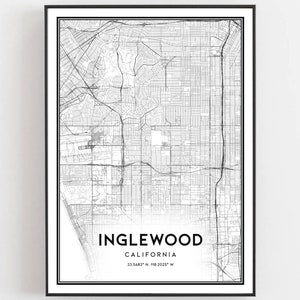 Inglewood Map Print, Inglewood Map Poster Wall Art, Ca City Map ...