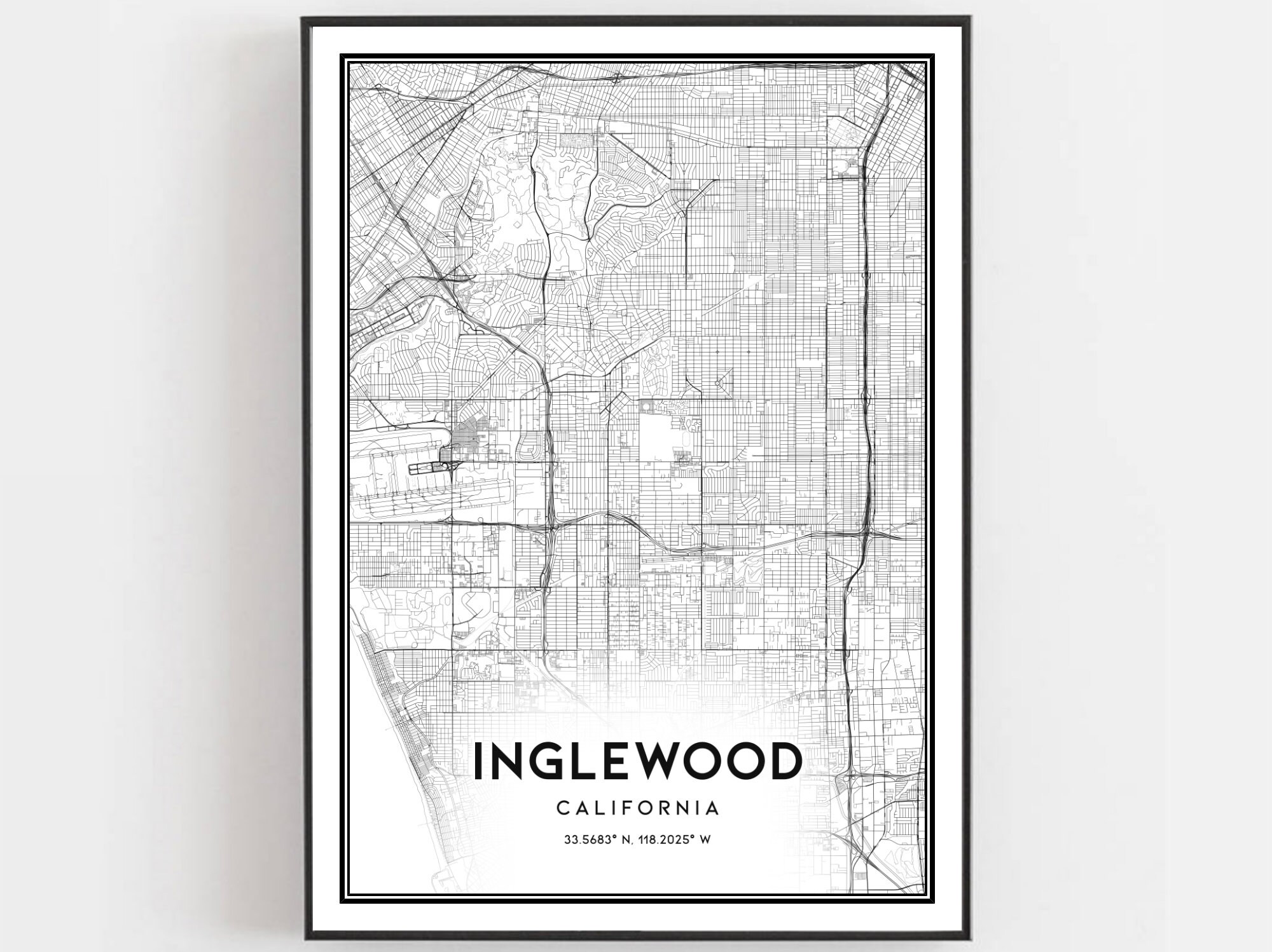 Inglewood Map Print Inglewood Map Poster Wall Art Ca City | Etsy