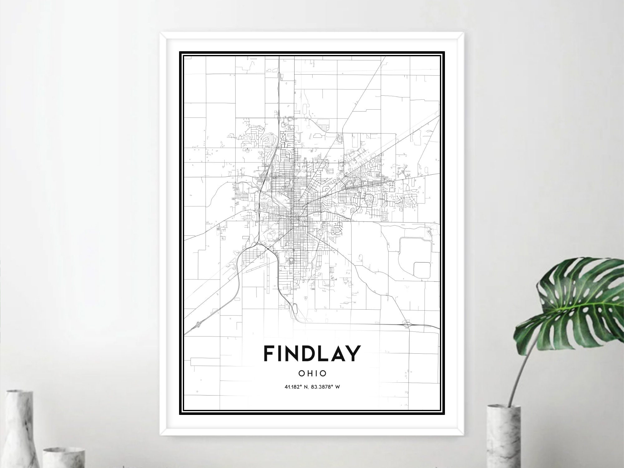 Findlay Map Print, Findlay Map Poster Wall Art, Oh City Map, Ohio Print ...