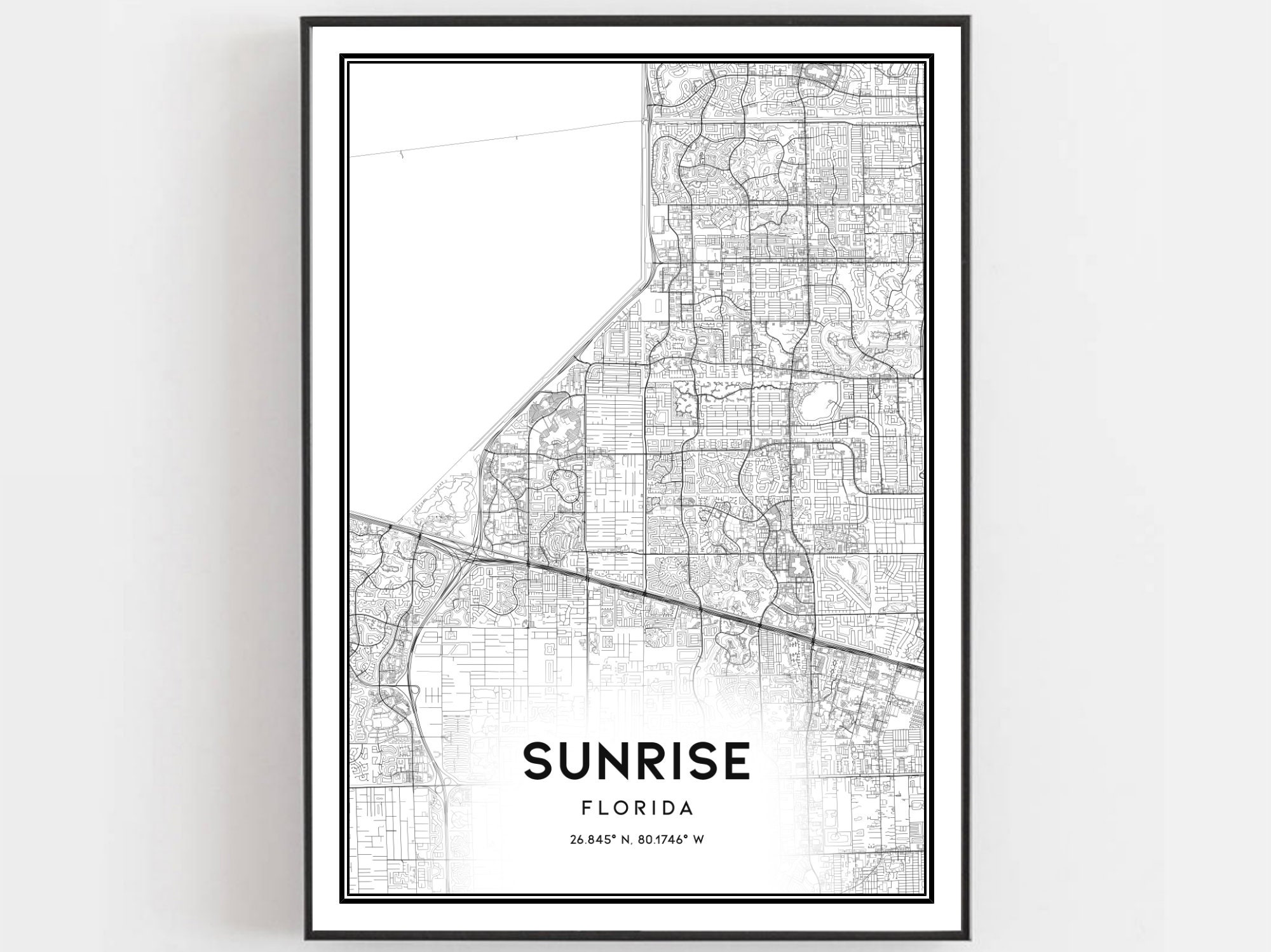 Sunrise Map Print Sunrise Map Poster Wall Art Fl City Map | Etsy