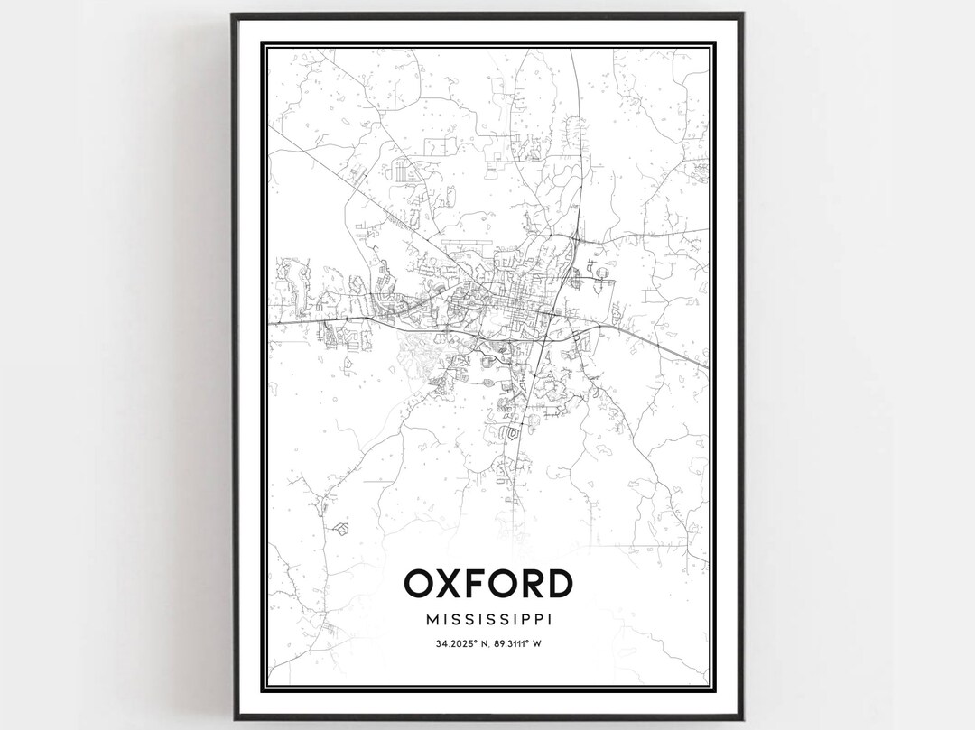Oxford Map Print, Oxford Map Poster Wall Art, Ms City Map, Mississippi ...