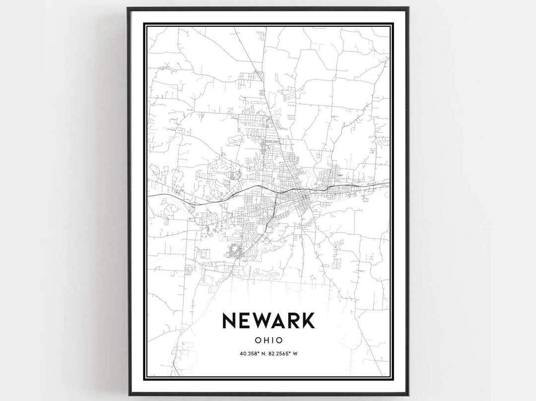 Newark Map Print, Newark Map Poster Wall Art, Oh City Map, Ohio Print ...