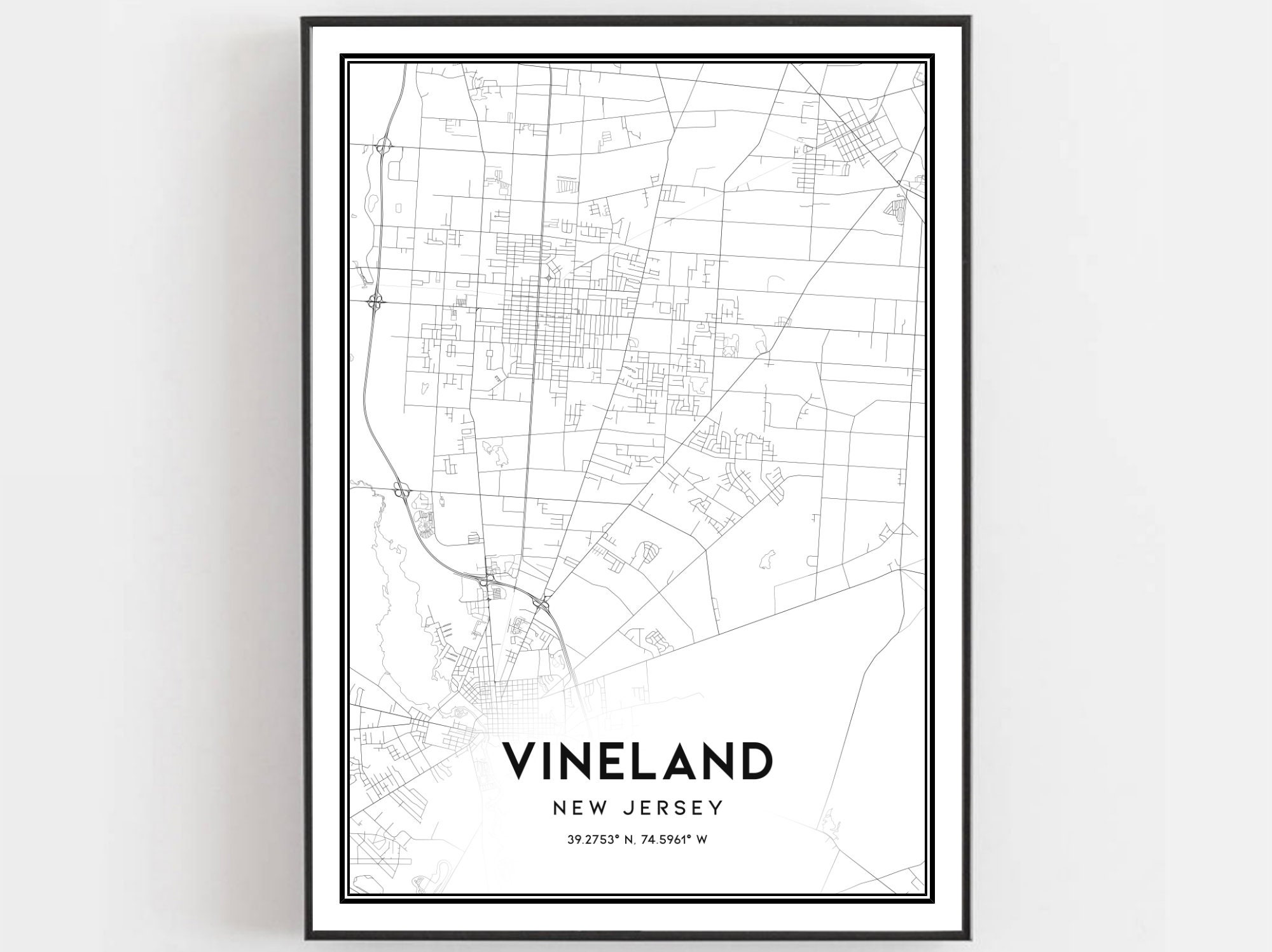 Vineland Map Print, Vineland Map Poster Wall Art, Nj City Map, New ...