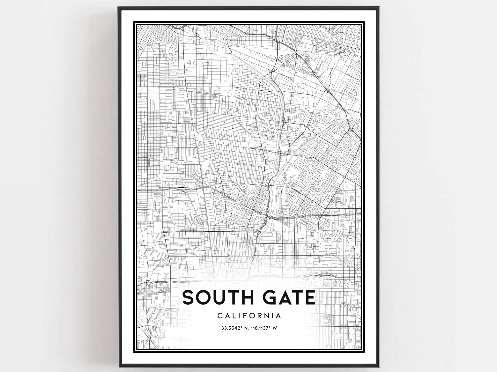 South Gate Map Print, South Gate Map Poster Wall Art, Ca City Map ...