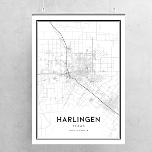 Harlingen Map Print, Harlingen Map Poster Wall Art, Tx City Map, Texas ...