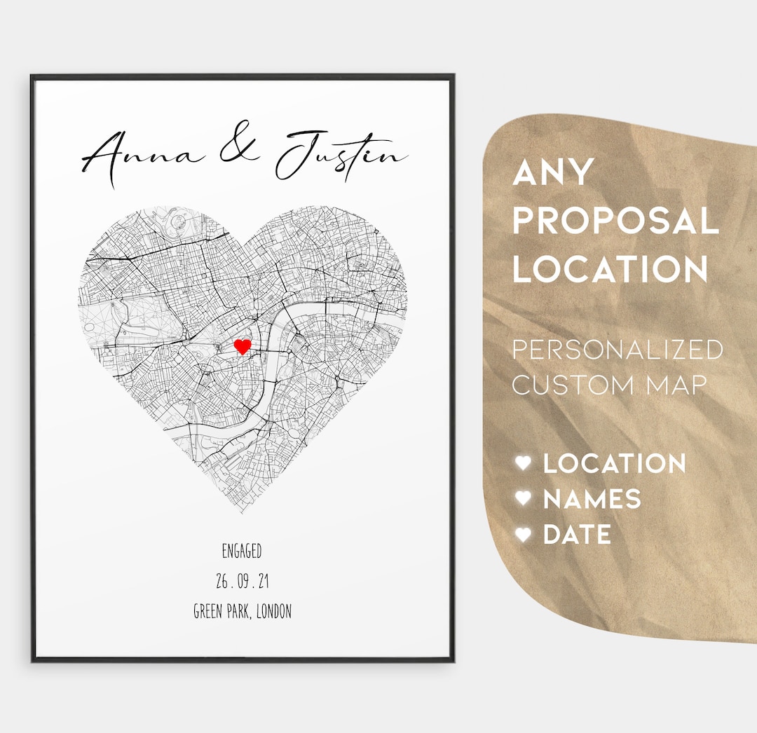 Engagement Gift | Personalized Proposal Map Print of Any Location ...