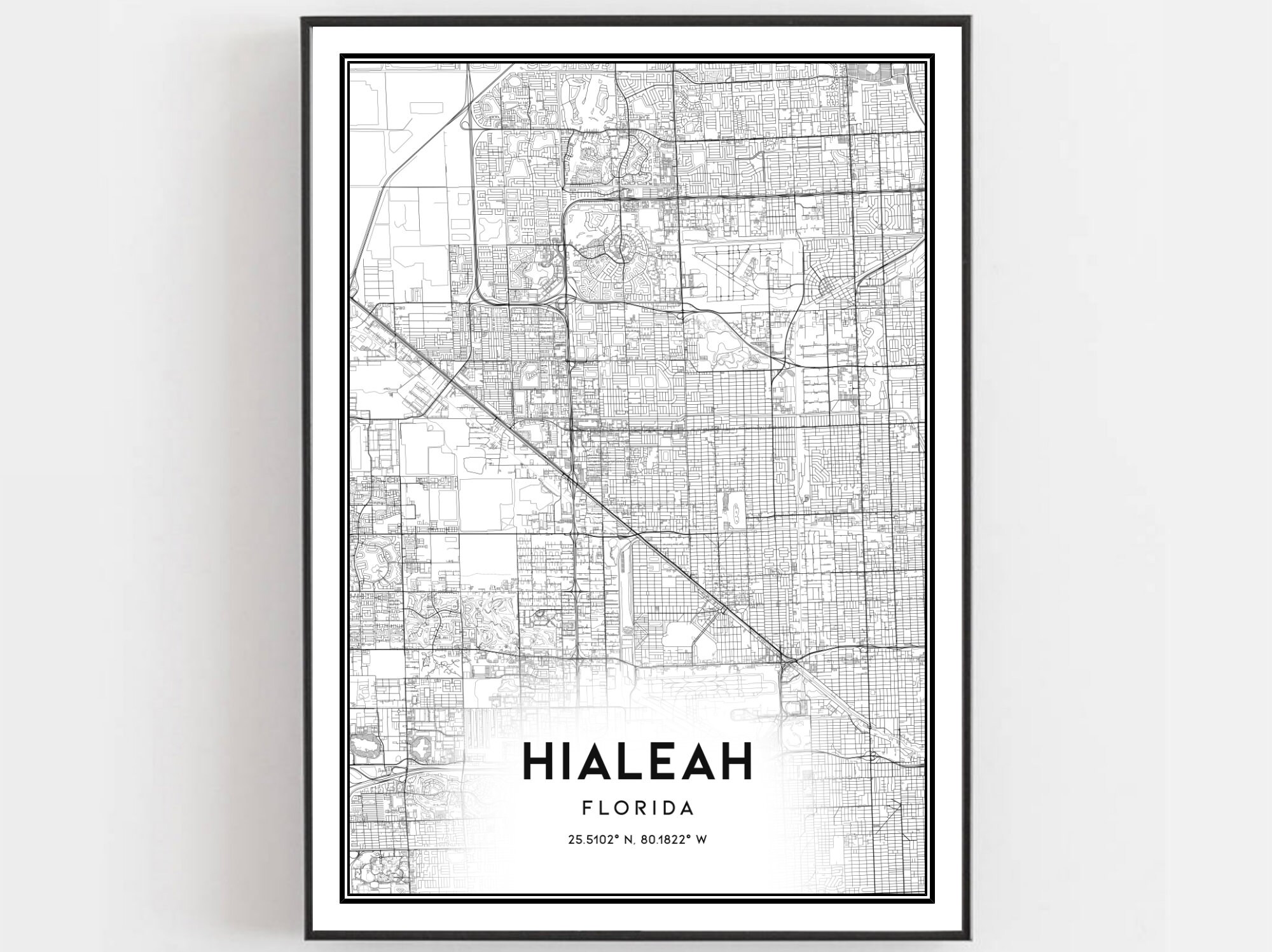 Hialeah Map Print, Hialeah Map Poster Wall Art, Fl City Map, Florida ...