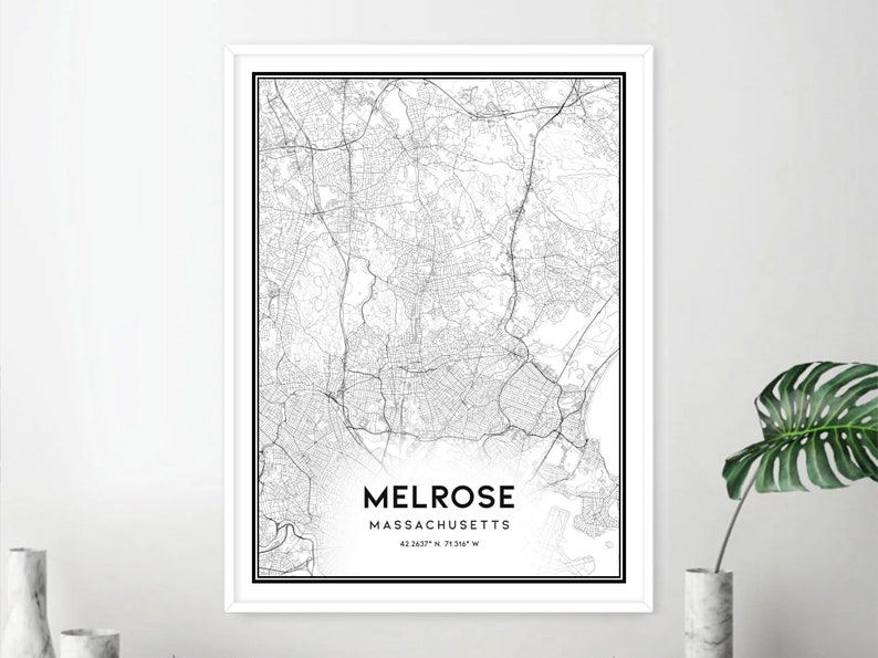 Melrose Map Print Melrose Map Poster Wall Art Ma City Map | Etsy