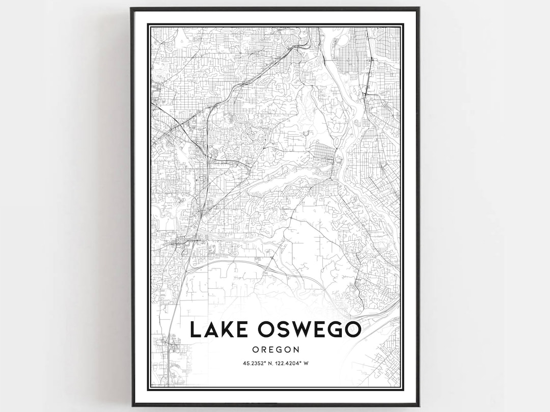 Lake Oswego Map Print, Lake Oswego Map Poster Wall Art, or City Map ...