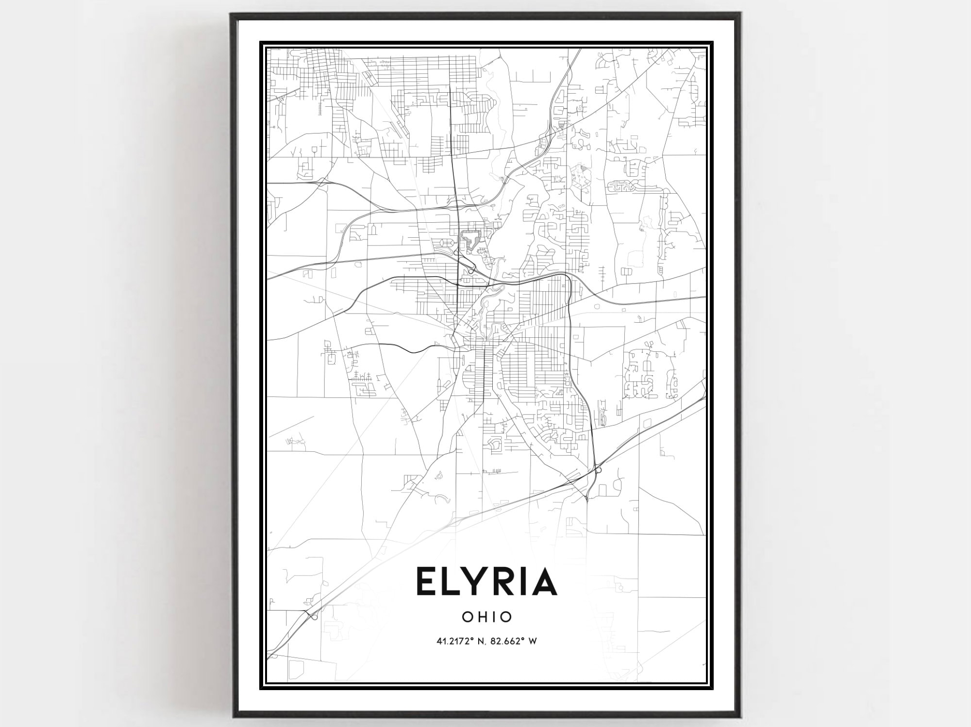 Elyria Map Print Elyria Map Poster Wall Art Oh City Map | Etsy