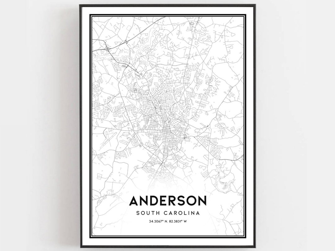 Anderson Map Print, Anderson Map Poster Wall Art, Sc City Map, South ...