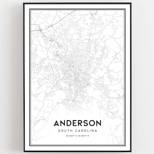 Anderson Map Print, Anderson Map Poster Wall Art, Sc City Map, South ...