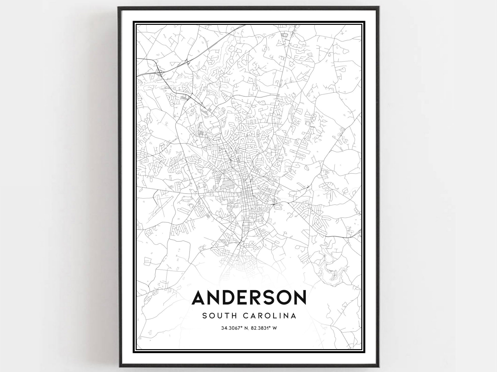 Anderson Map Print Anderson Map Poster Wall Art Sc City | Etsy