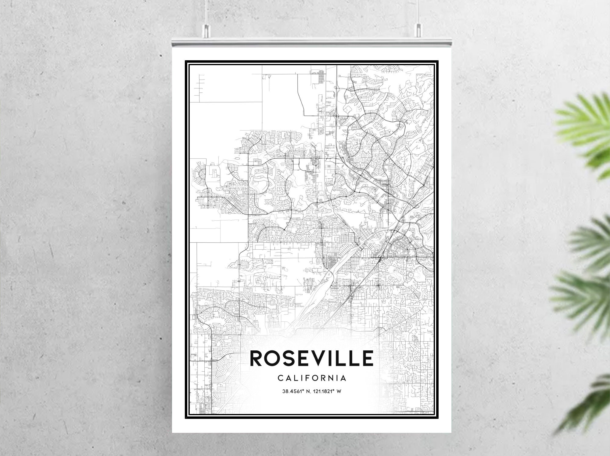 Roseville Map Print Roseville Map Poster Wall Art Ca City | Etsy