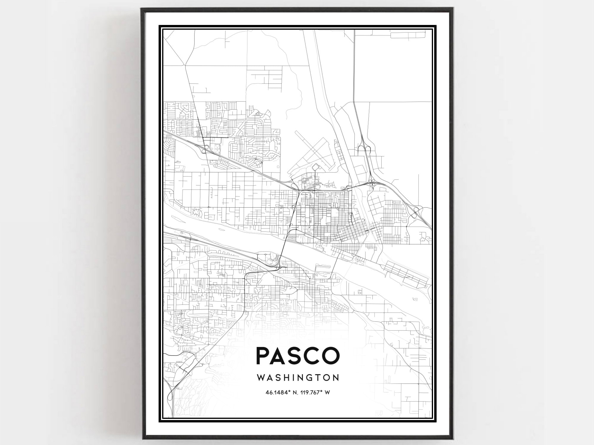 Pasco Map Print, Pasco Map Poster Wall Art, Wa City Map, Washington ...