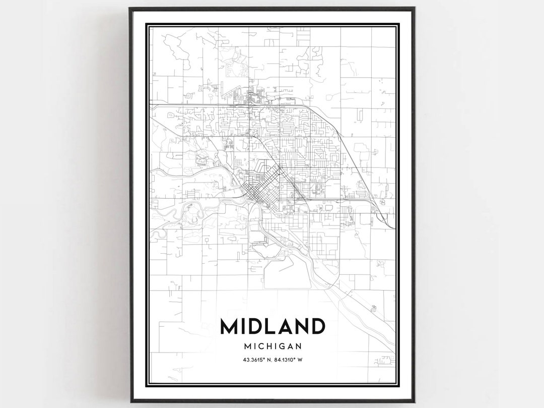 Midland Map Print, Midland Map Poster Wall Art, Mi City Map, Michigan ...