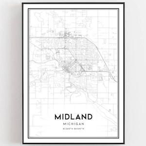 Midland Map Print, Midland Map Poster Wall Art, Mi City Map, Michigan ...