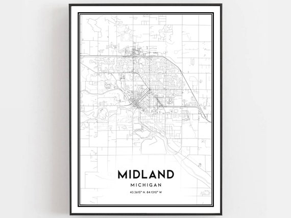 Midland Map Print Midland Map Poster Wall Art Mi City Map - Etsy