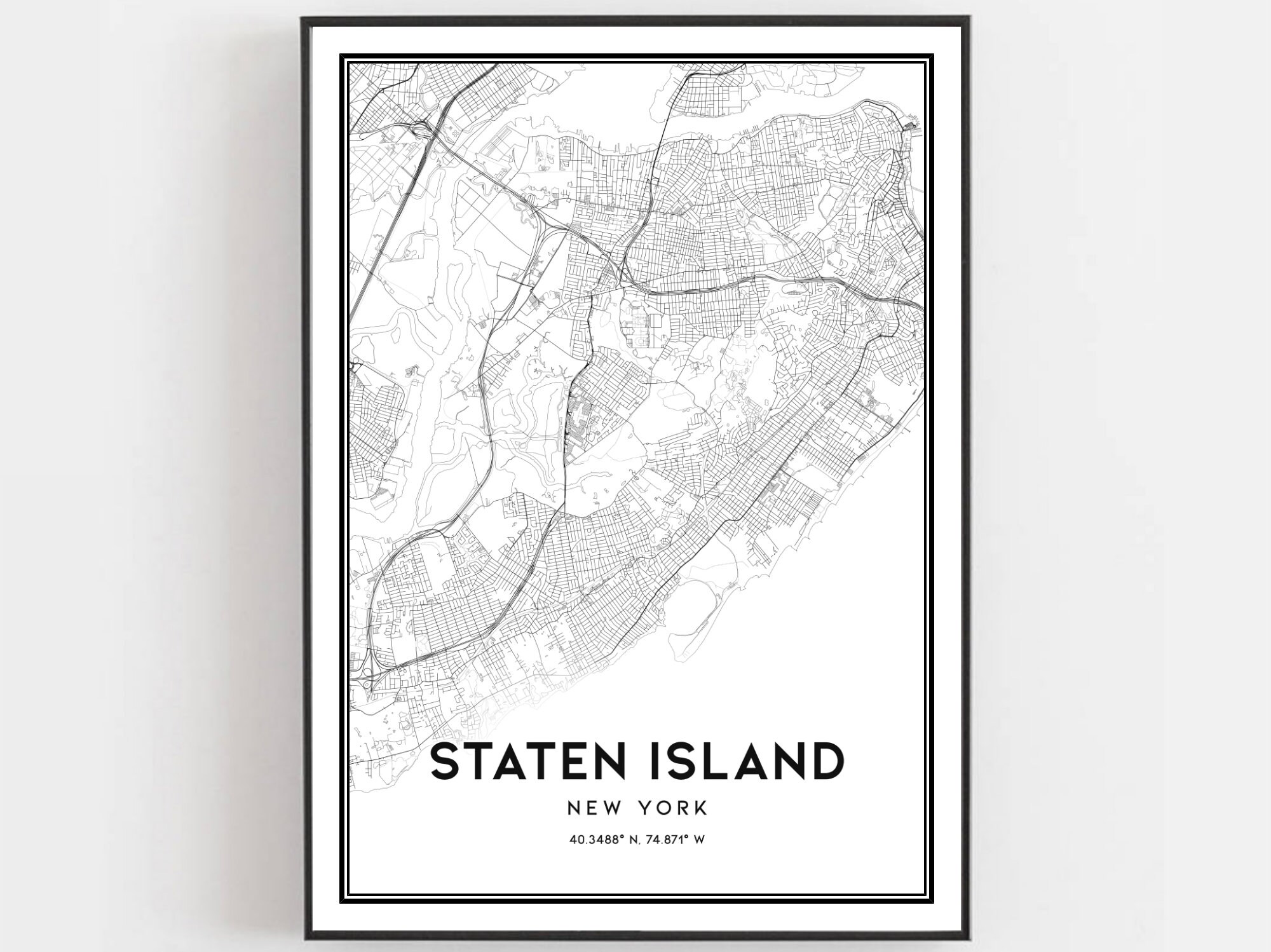 Staten Island Map Print, Staten Island Map Poster Wall Art, Ny City Map ...