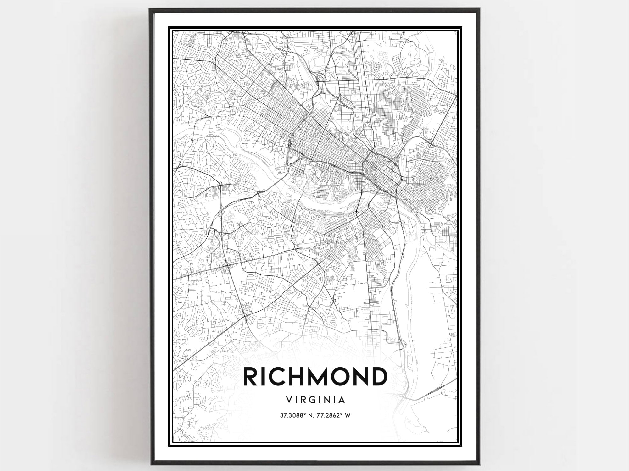 Richmond Map Print, Richmond Map Poster Wall Art, Va City Map, Virginia ...
