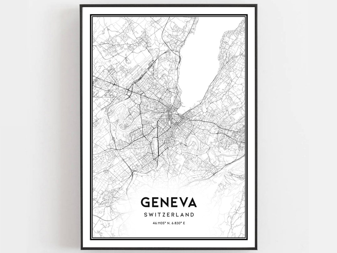 Impressão do mapa de Genebra, mapa de Genebra pôster arte de parede ...