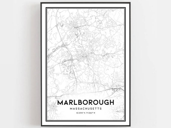 Marlborough Map Print Marlborough Map Poster Wall Art Ma | Etsy