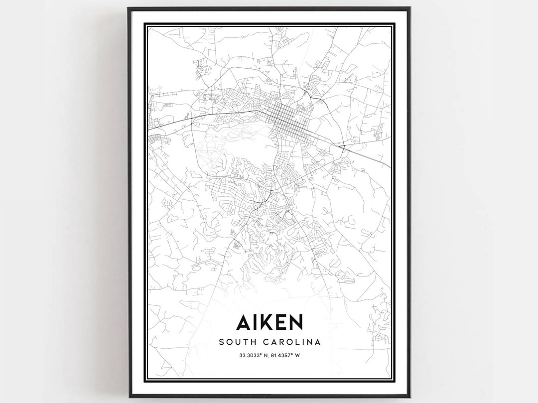 Aiken Map Print, Aiken Map Poster Wall Art, Sc City Map, South Carolina ...