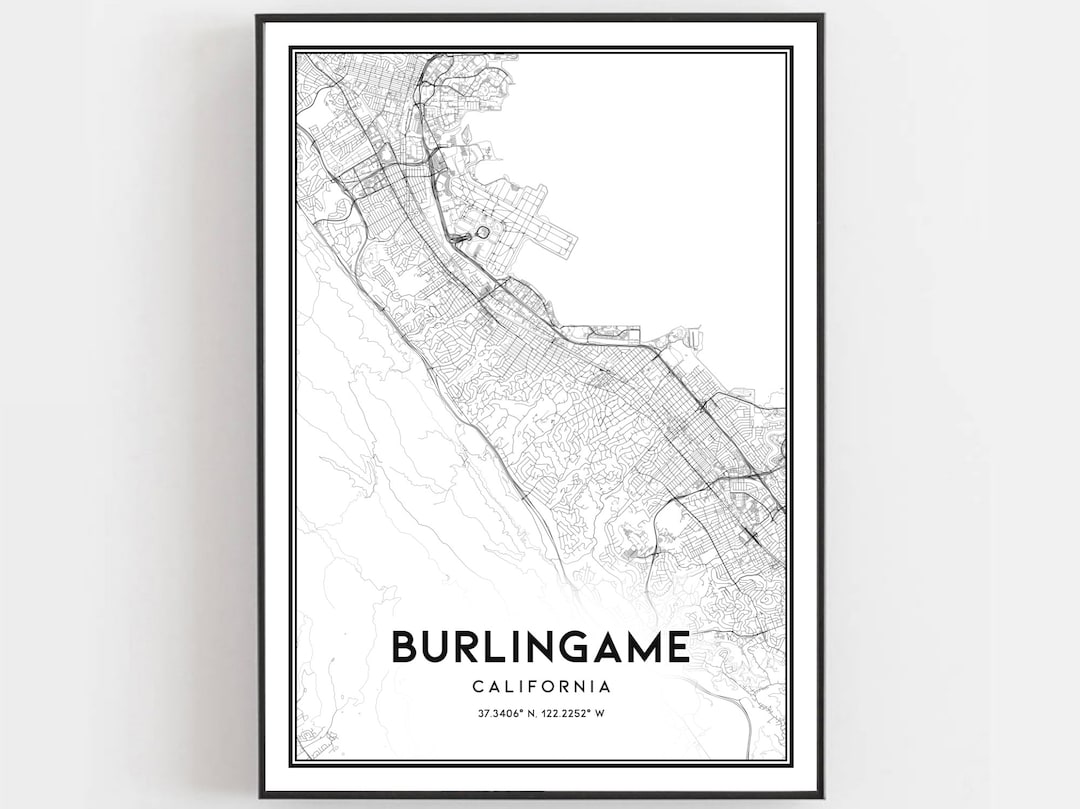 Burlingame Map Print Burlingame Map Poster Wall Art Ca City - Etsy ...