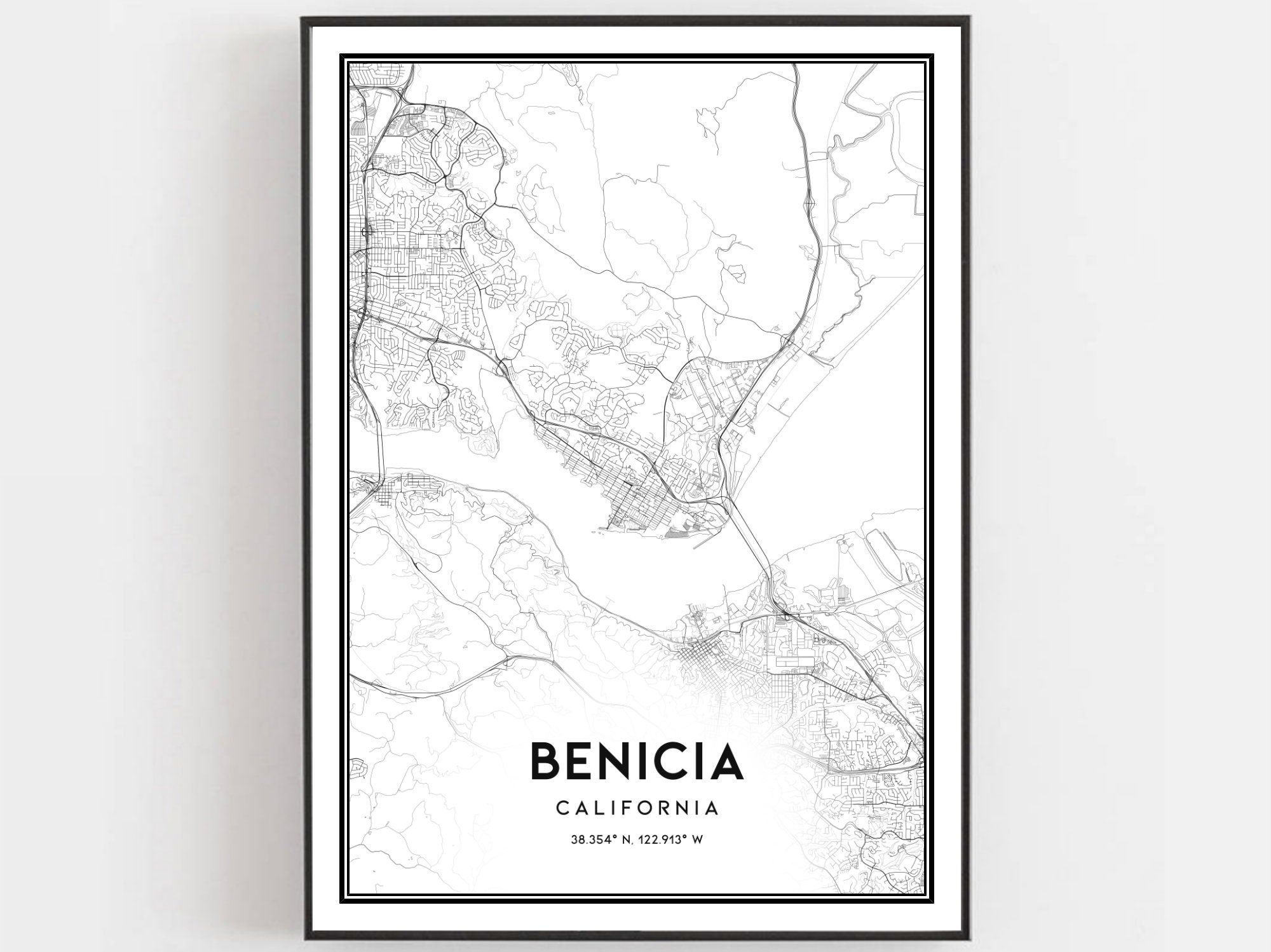 Benicia Map Print, Benicia Map Poster Wall Art, Ca City Map, California ...