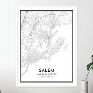 Salem Map Print, Salem Map Poster Wall Art, Ma City Map, Massachusetts ...