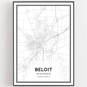 Beloit Map Print, Beloit Map Poster Wall Art, Wi City Map, Wisconsin ...