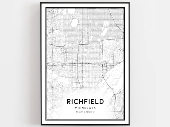 Globes & Maps Home & Living Richfield Map Poster Wall Art Mn City Map ...