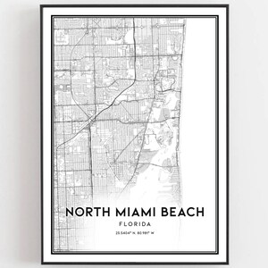 North Miami Beach Map Print, North Miami Beach Map Poster Wall Art, Fl City Map, Florida Print ...