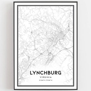 Lynchburg Map Print, Lynchburg Map Poster Wall Art, Va City Map ...