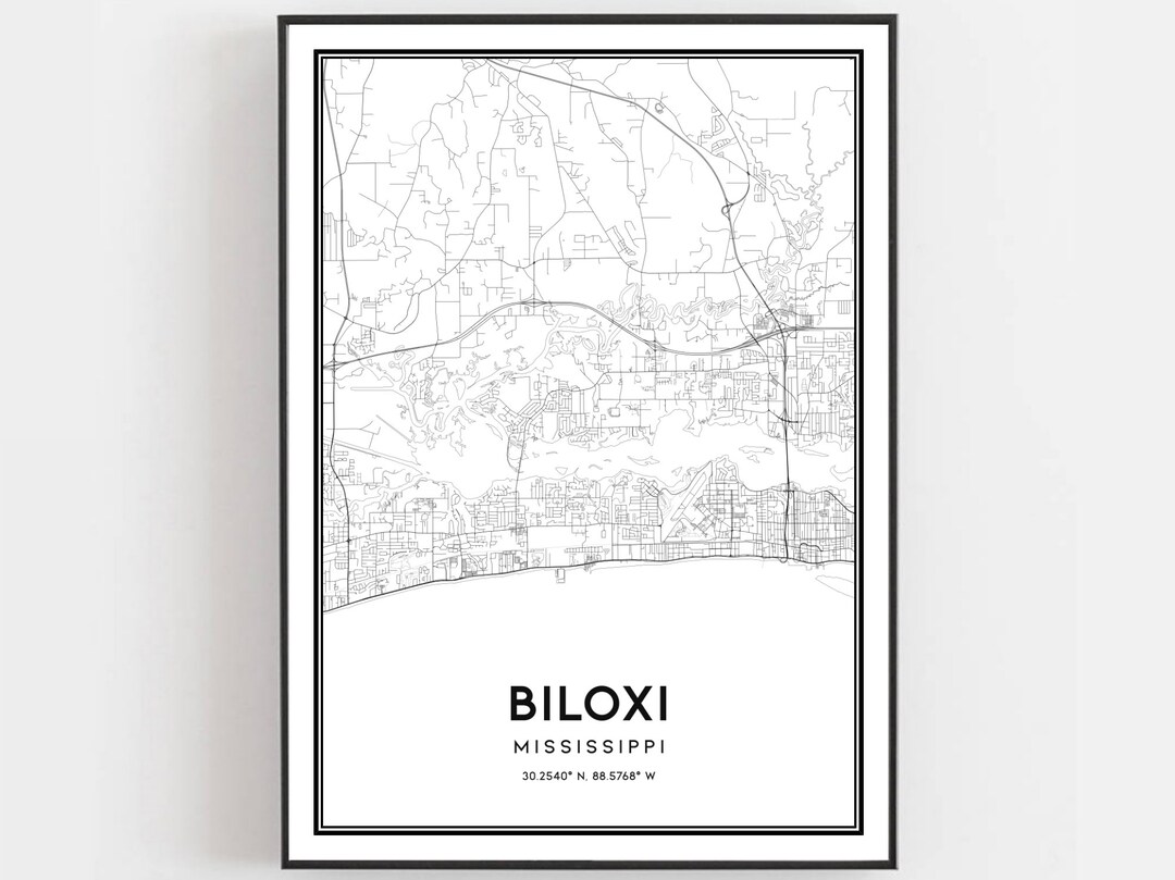 Biloxi Map Print, Biloxi Map Poster Wall Art, Ms City Map, Mississippi ...