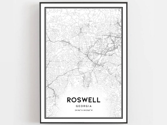 Roswell Map Print Roswell Map Poster Wall Art Ga City Map | Etsy