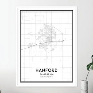 Hanford Map Print, Hanford Map Poster Wall Art, Ca City Map, California ...