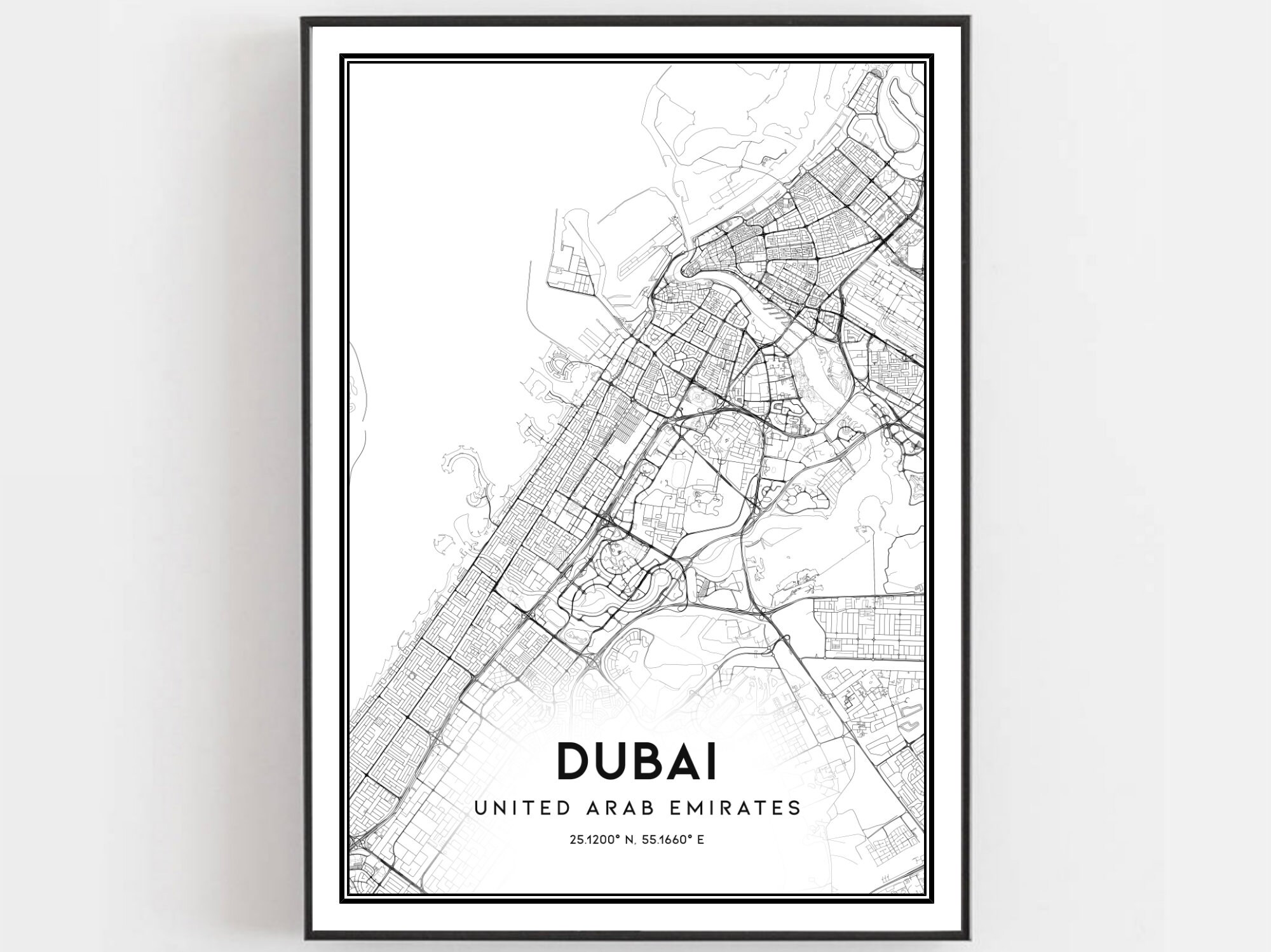 Prints Art & Collectibles Map Of Dubai Dubai Map Poster Dubai Map Dubai ...