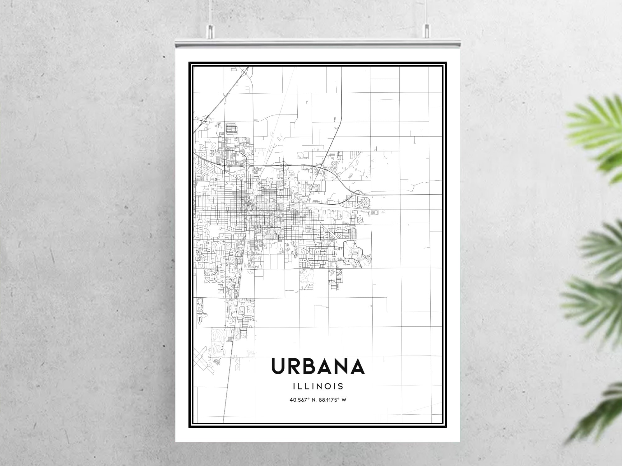 Urbana Map Print Urbana Map Poster Wall Art Il City Map - Etsy
