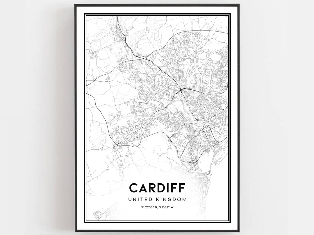 Cardiff Map Print, Cardiff Map Poster Wall Art, Cardiff City Map ...